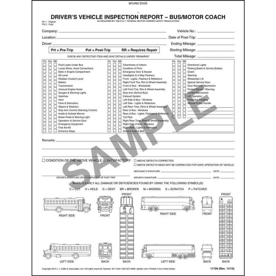 Detailed Driver’s Vehicle Inspection Reports w/Illustrations (Bus ...