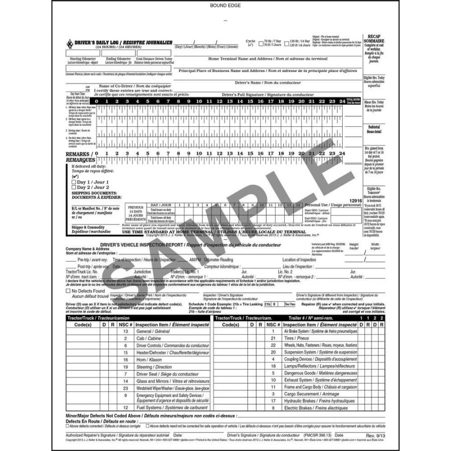 Canadian 2-In-1 Driver’s Daily Log Book, Bilingual, 2-Ply, Carbonless ...