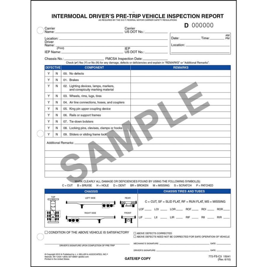 Intermodal Driver’s Pre-Trip Inspection Report w/Illustrations – Stock ...