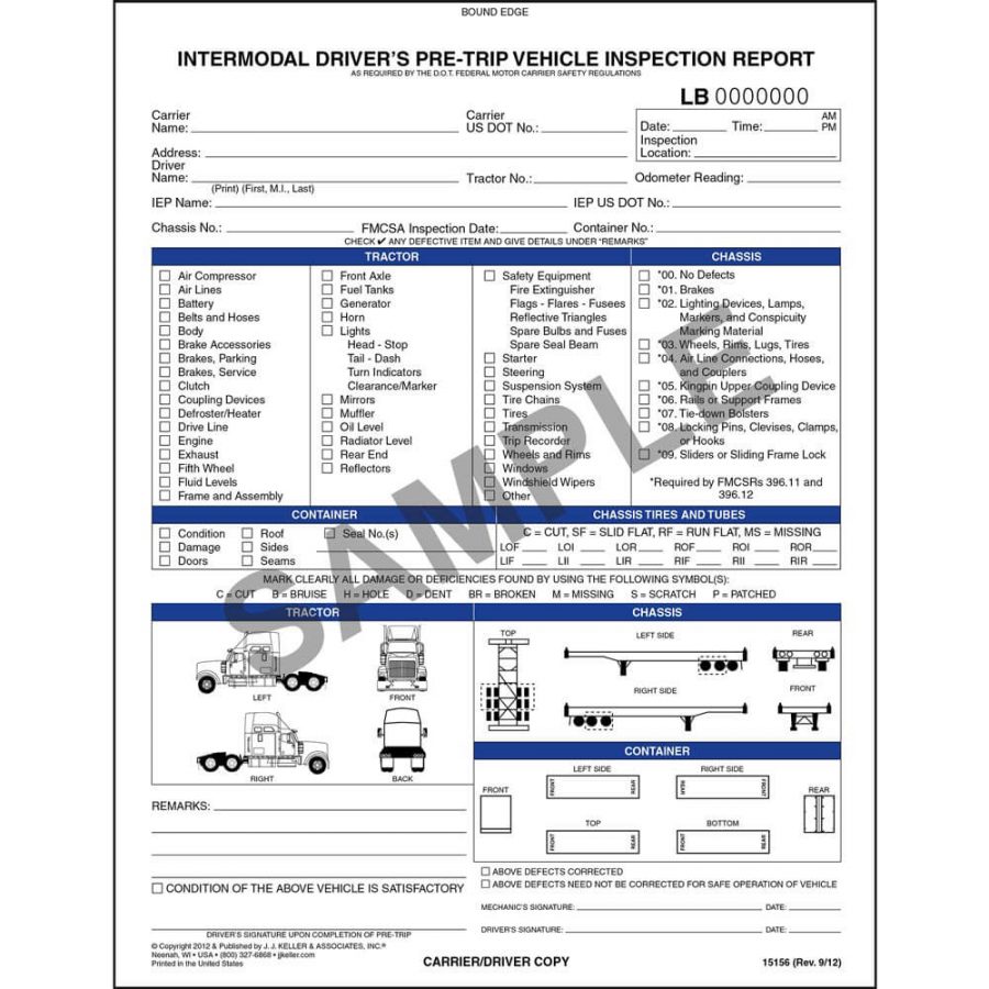 Intermodal Driver’s Vehicle Inspection Report with Illustrations – Pre ...