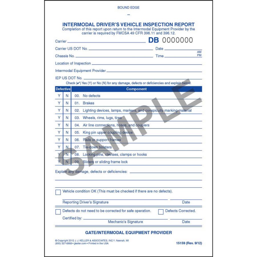 Intermodal Driver’s Vehicle Inspection Report, Book Format – Stock (Qty ...
