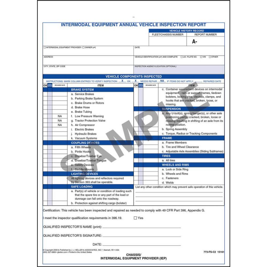 Intermodal Annual Vehicle Inspection Report (Pkg Qty 100) – American Pride