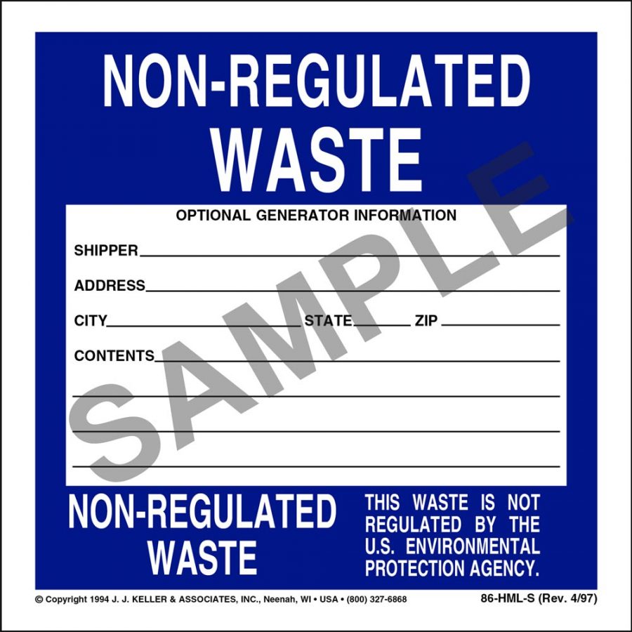 Non-Regulated Waste Label – Vinyl, Individual Sheets (Pkg Qty 100 ...