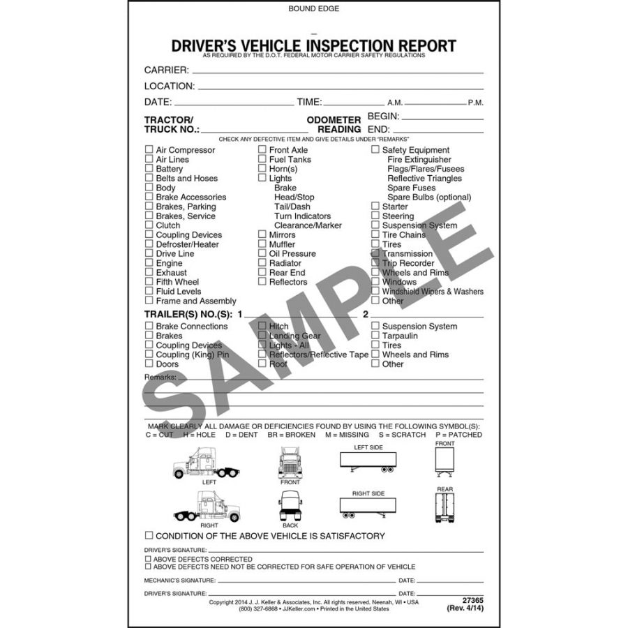 Detailed Driver’s Vehicle Inspection Report – Tractor-Trailer, Book ...