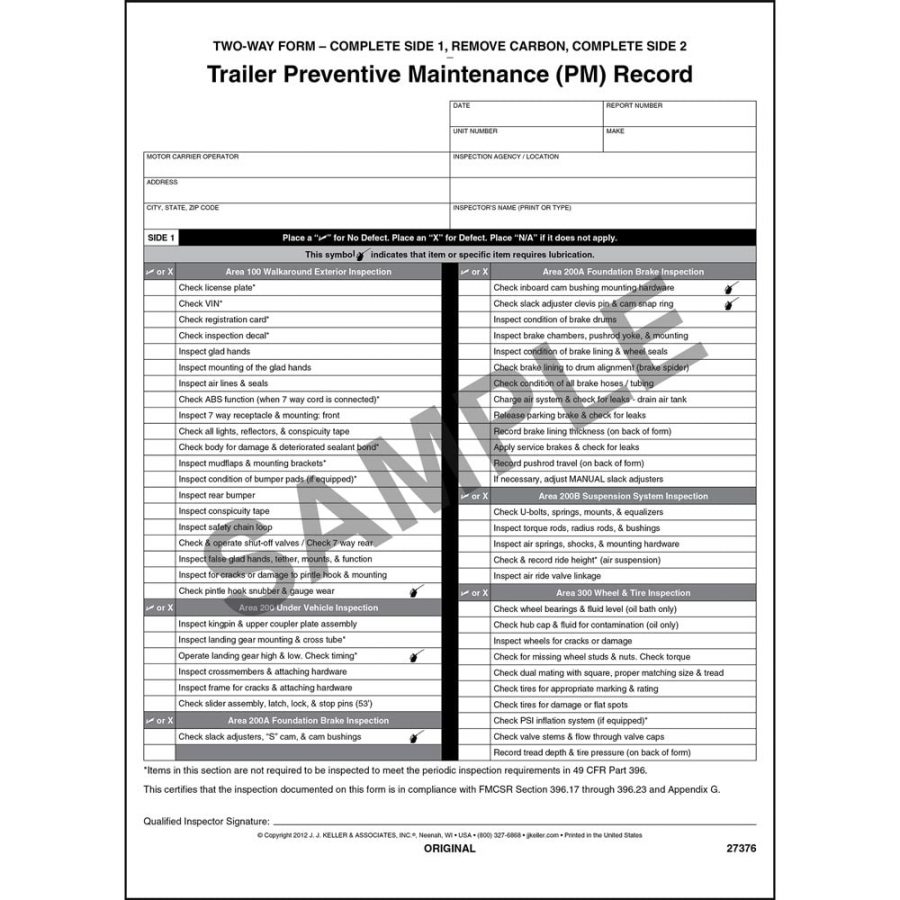 Trailer Preventive Maintenance Inspection Report (Qty: 100 Units ...