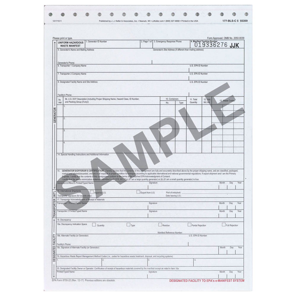 Uniform Hazardous Waste Manifest – Snap-Out Format (Qty: 500 ... Uniform Hazardous Waste Manifest – Snap-Out Format (Qty: 500 ...