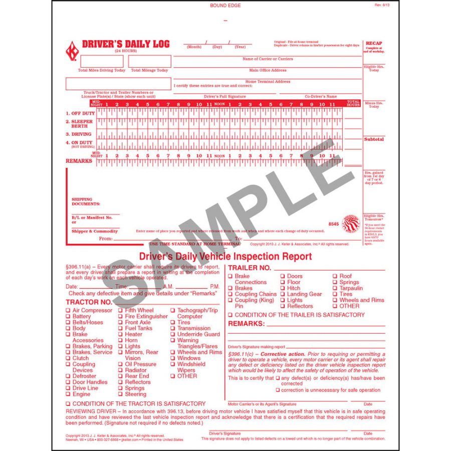 2-In-1 Driver’s Daily Log Book w/Detailed DVIR, 2-Ply, Carbonless, w ...
