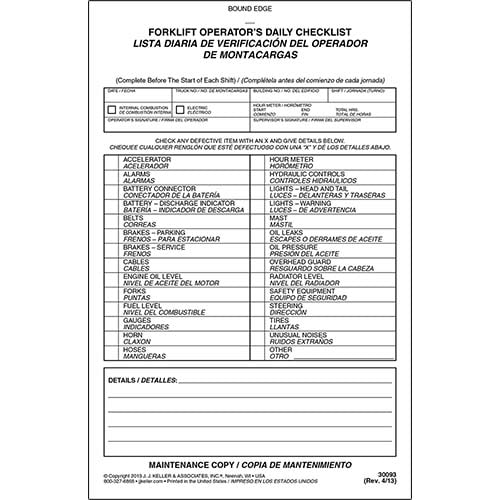 Narrow Aisle Reach Truck and Order Picker Pre-Shift Inspection ...